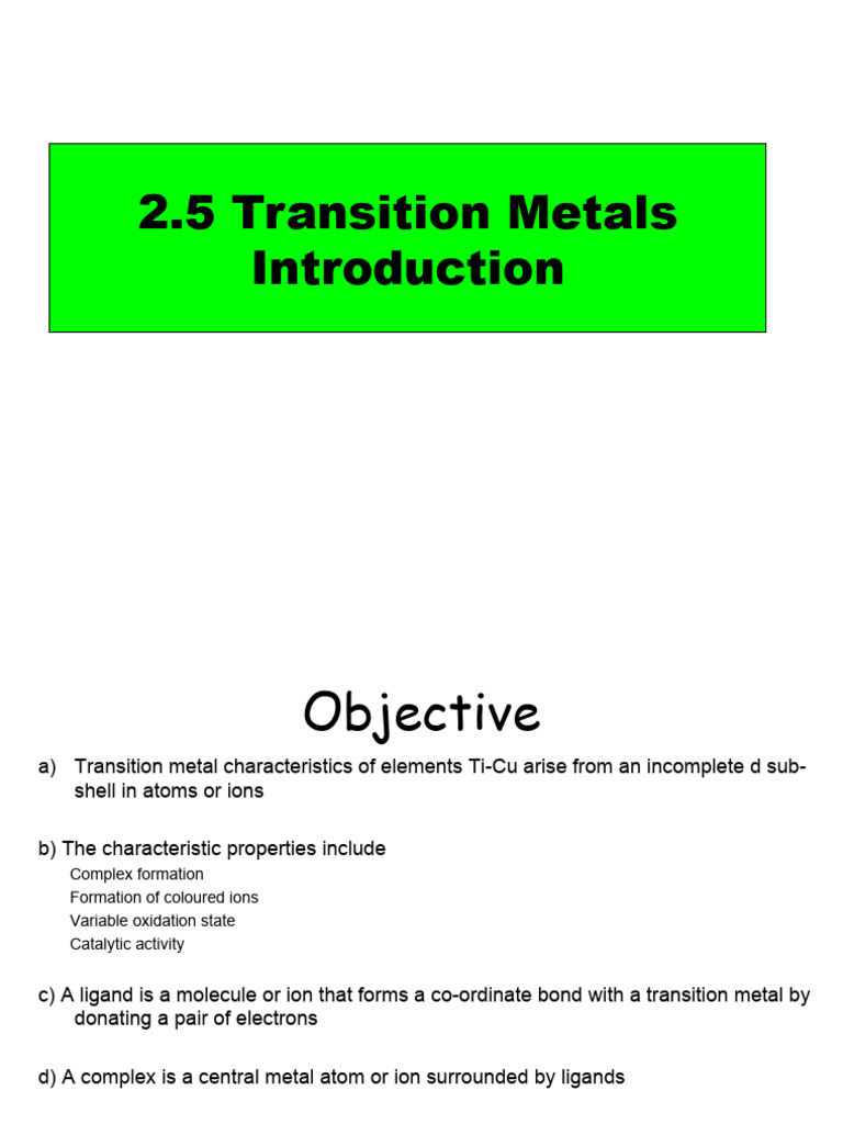 Lesson 1 Transition metals introduction | PDF | Transition Metals ...