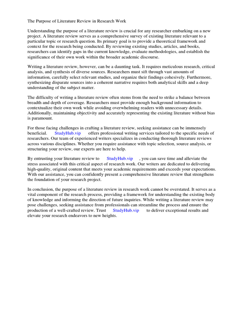 Purpose of Literature Review in Research Work | PDF | Literature Review ...