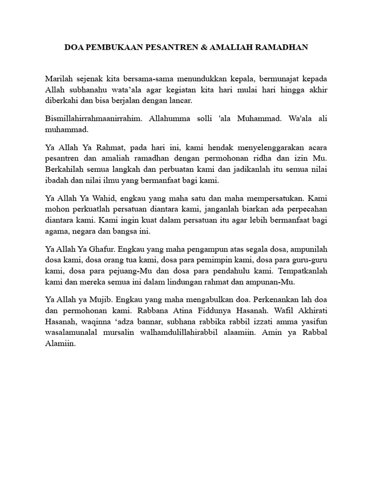 Doa Pembukaan Pesantren & Amaliah Ramadhan | PDF | Agama & Spiritualitas