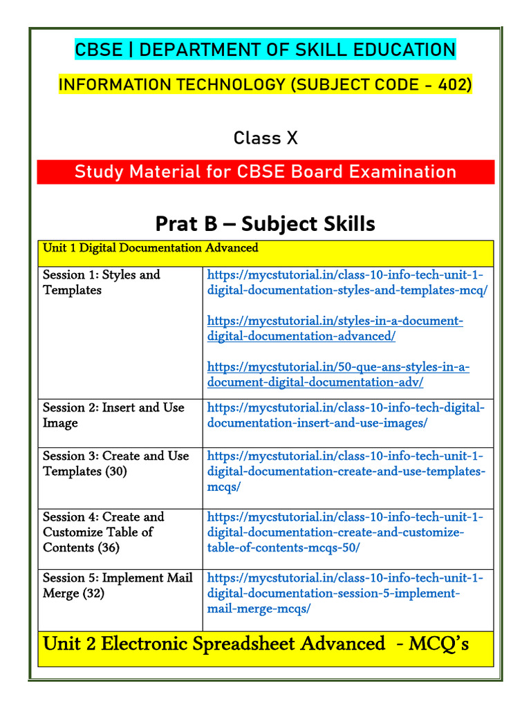 Class 10 IT Code 402 Study Material and NCERT Book Exercise Solution | PDF | Relational Database ...