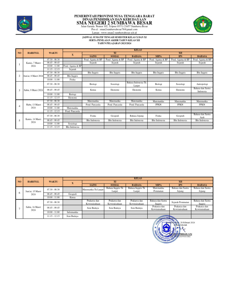 Edit - Jadwal STS - Pat 2024 | PDF