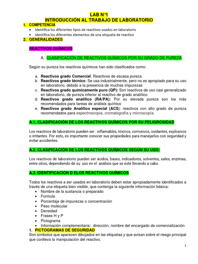 Lab N°1 Introduccion Al Trabajo de Laboratorio de Analisis Quimico ...