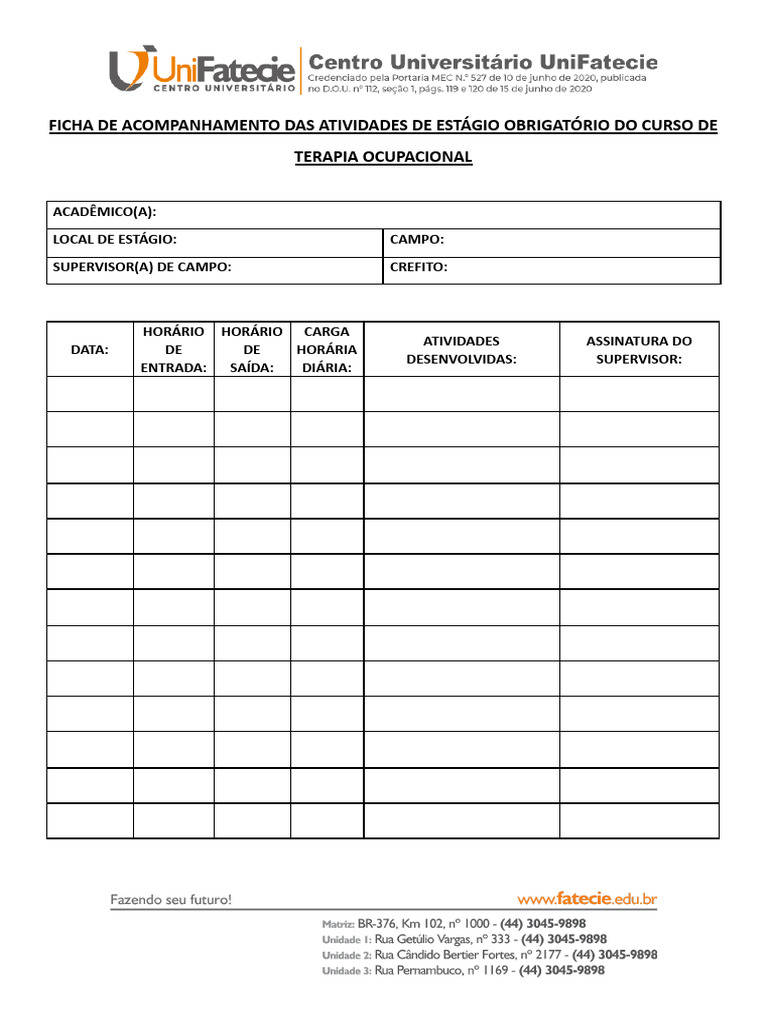 Modelo de Ficha de Acompanhamento Terapia Ocupacional.docx (1) | PDF