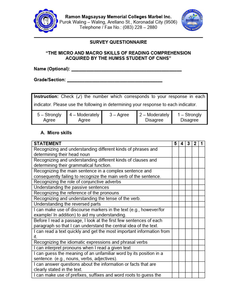 Norelyn Survey Questionaire | PDF | Verb | Sentence (Linguistics)