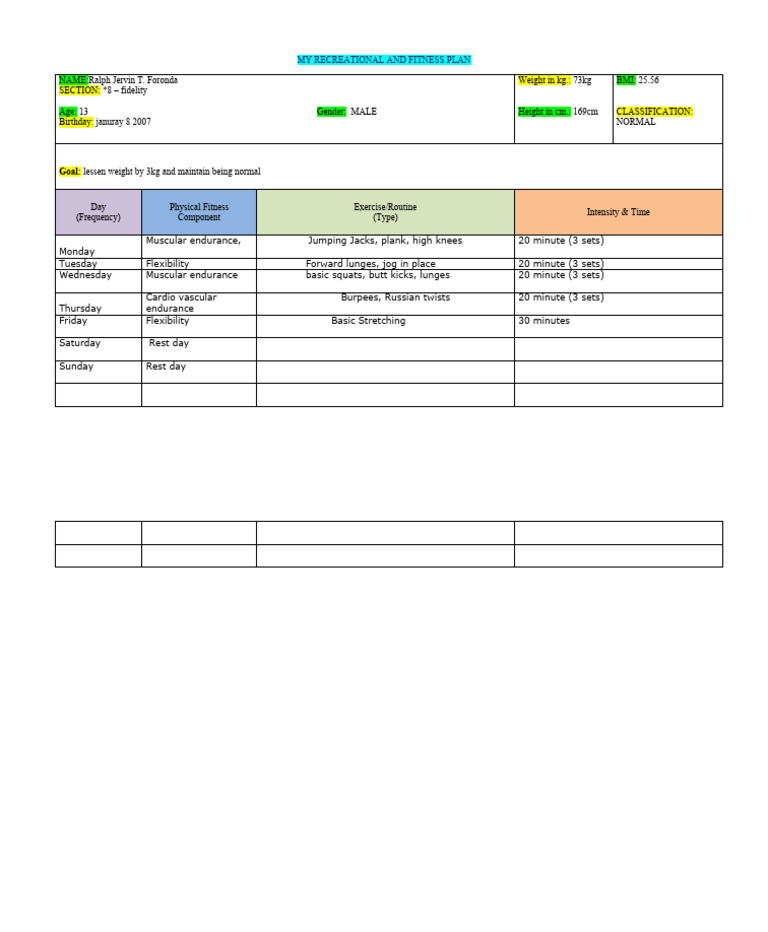 Recreational Fitness Plan | PDF