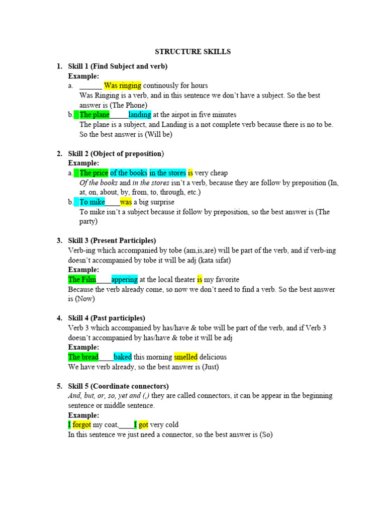 STRUCTURE SKILLS MATERIAL | PDF | Subject (Grammar) | Verb