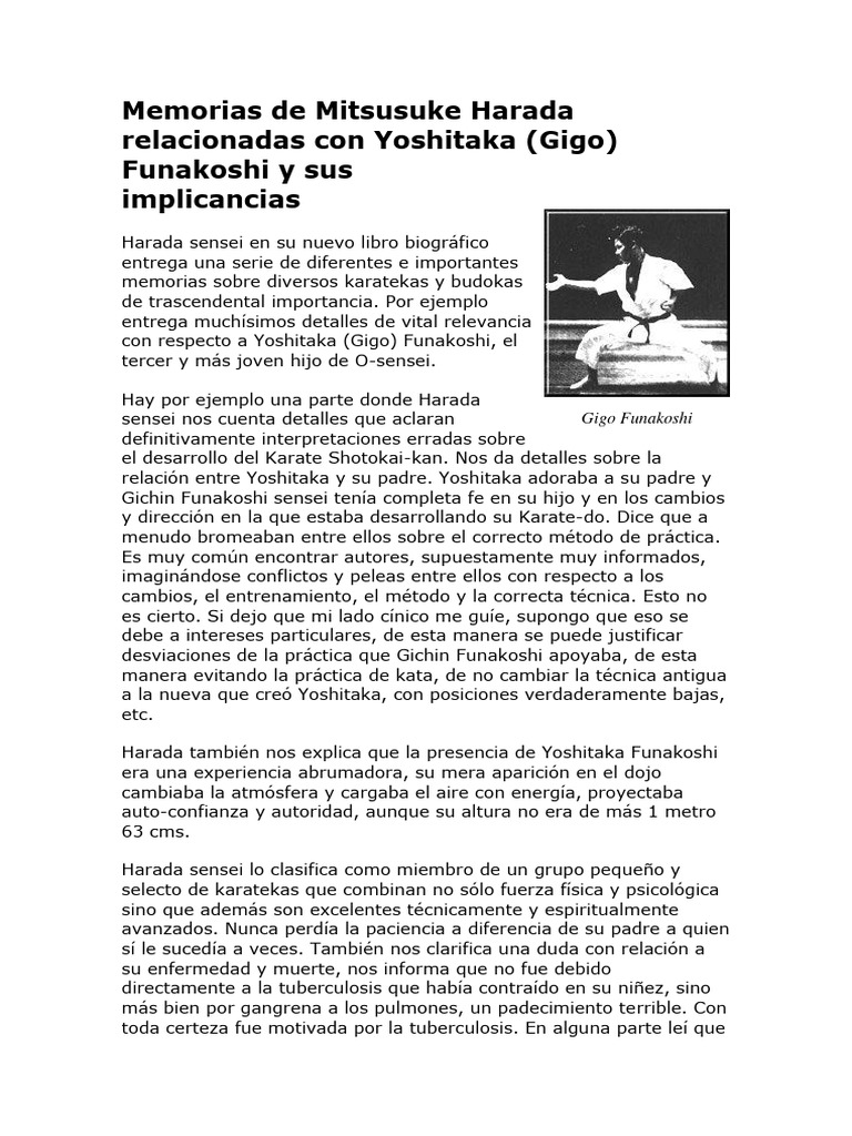 Memorias de Harada sobre Gigo Funakoshi | PDF | Kárate | Artes ...