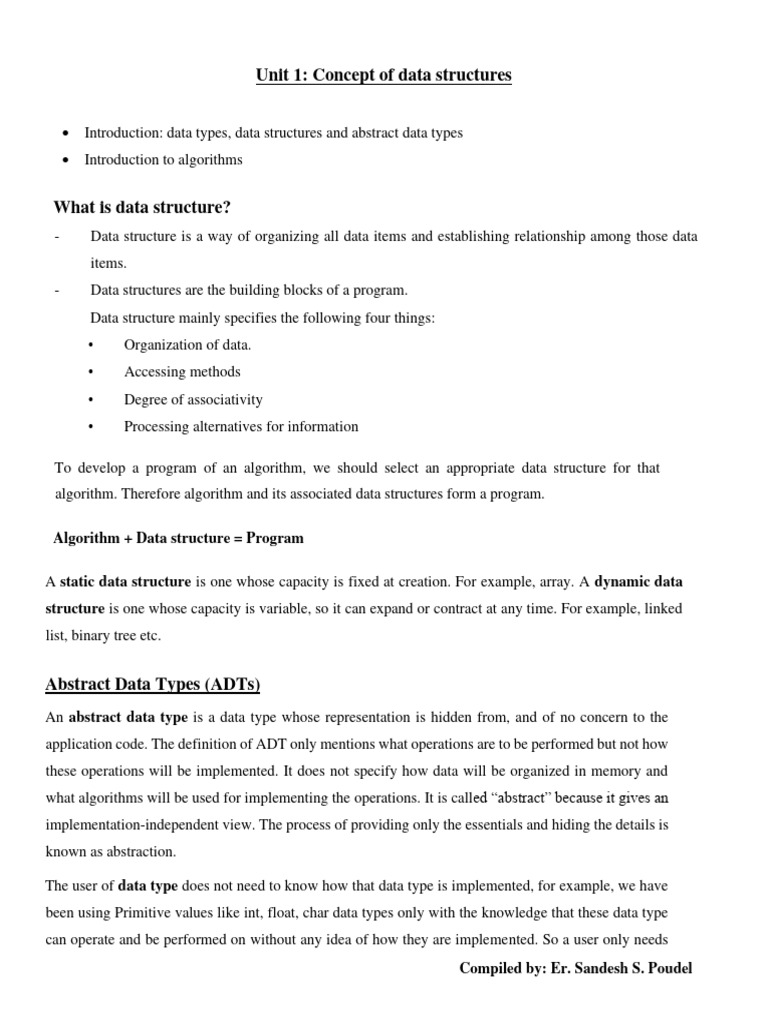 Dsa 1 Concept Of Data Structures Download Free Pdf Data Type Data Structure
