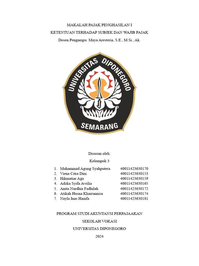 Makalah Ketentuan Terhadap Subjek Dan Wajib Pajak - Kel.3 - PPH I - D Ap | PDF | Bisnis ...