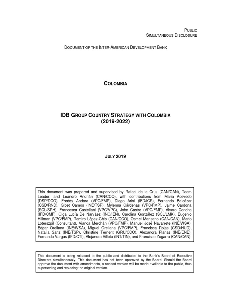 IDB Group Country Strategy With Colombia 2019-2022 | PDF | Government ...