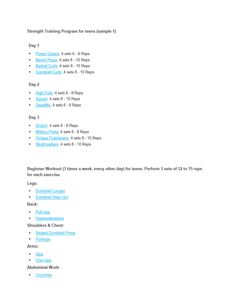 Sample Routines For Teenagers | PDF | Anatomical Terms Of Motion ...