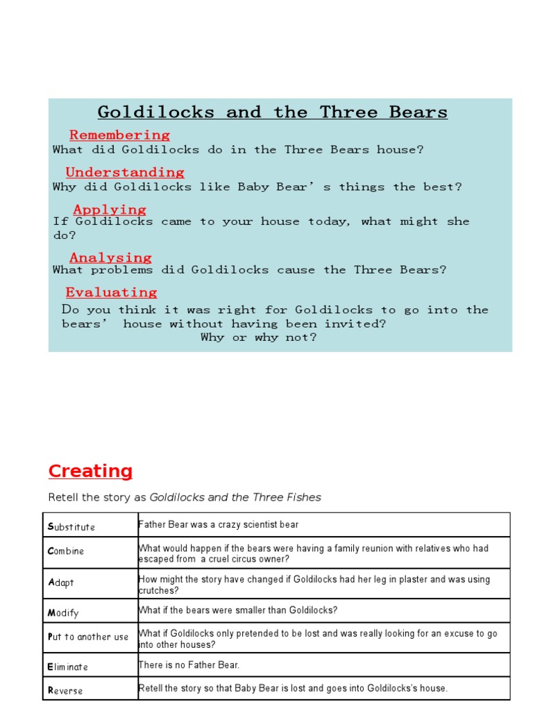 Goldilocks and The Three Bears | PDF | Home & Garden | Mystery ...