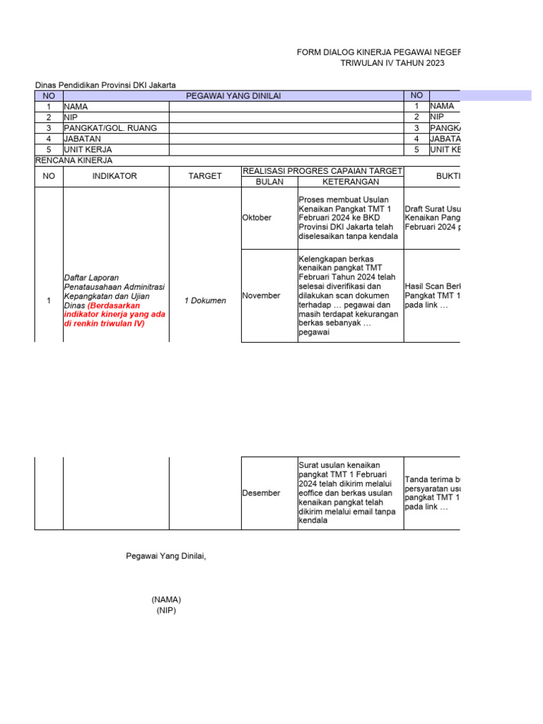 Form Dialog Kinerja Contoh | PDF