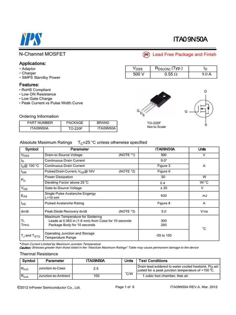 Ita09n50a Ips | PDF | Field Effect Transistor | Diode