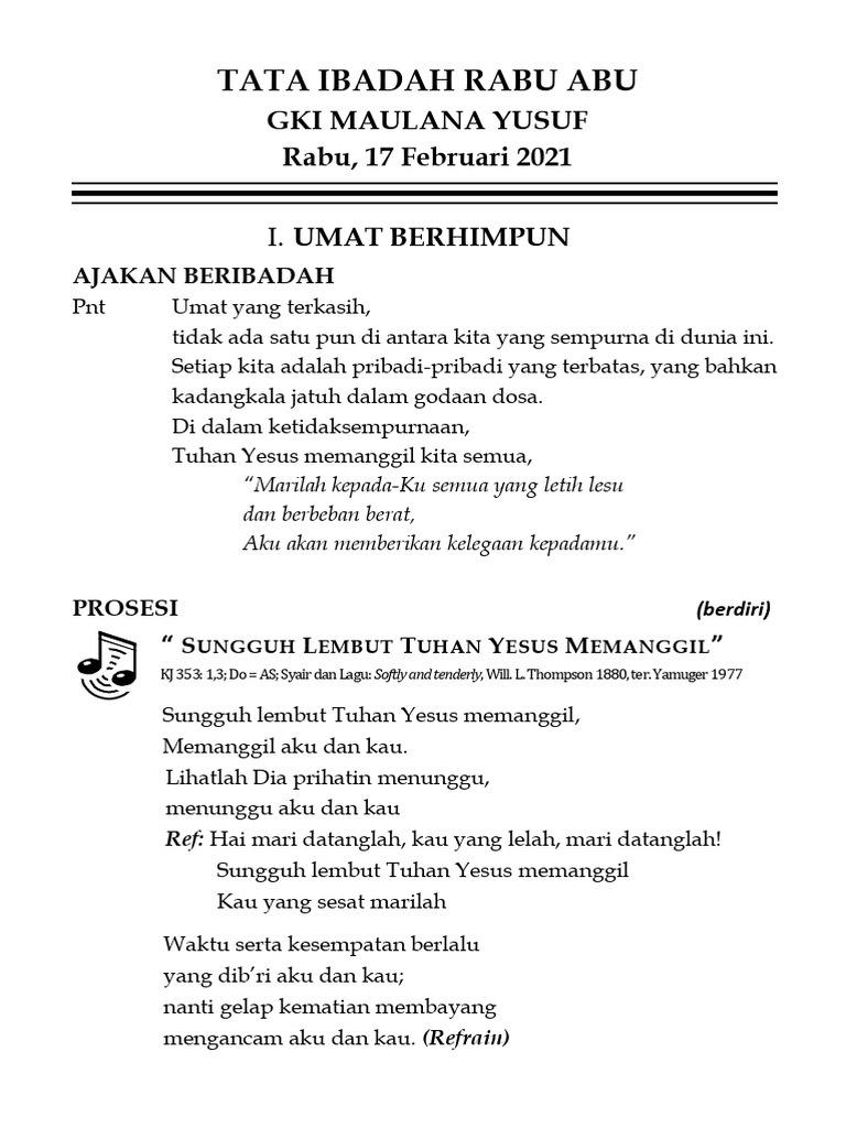 Tata Ibadah Rabu Abu GKI 2021 | PDF