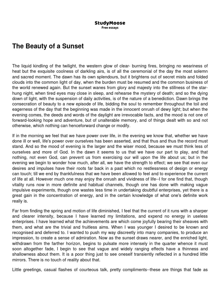 The Beauty of A Sunset | PDF | Idealism | Experience