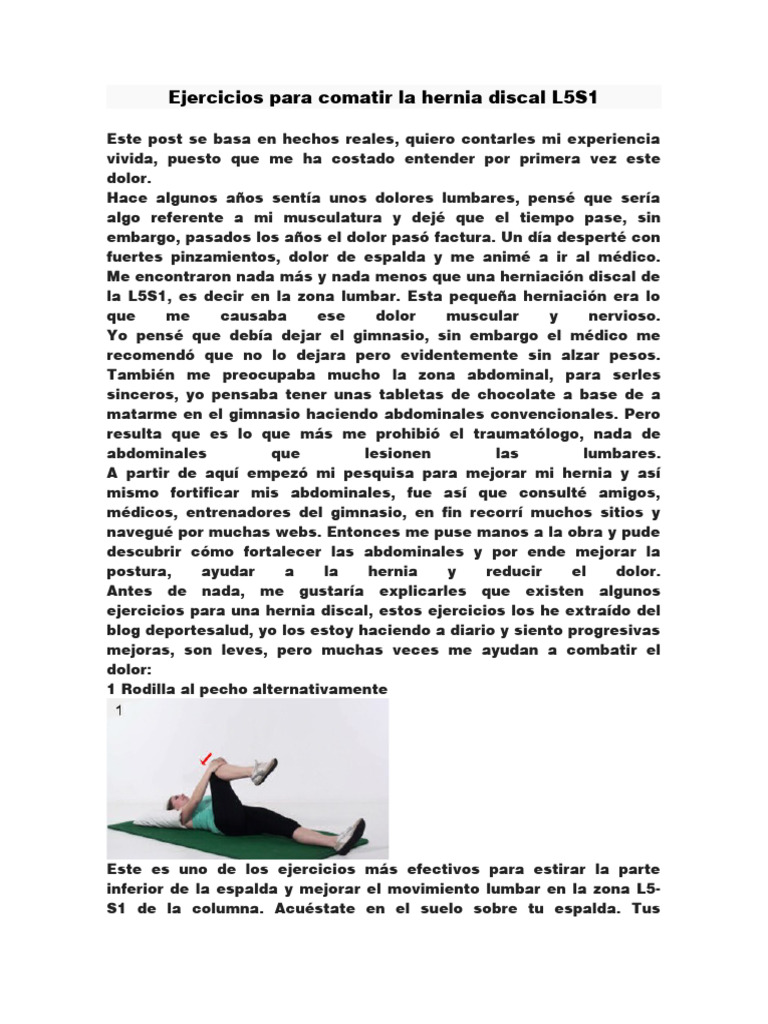 Ejercicios Hernia Discal L5S1 | PDF | Rodilla | Contracción muscular