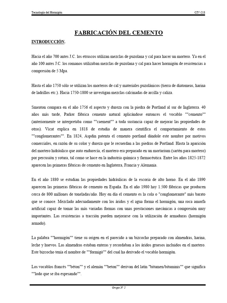 FABRICACIÓN DEL CEMENTO_final | PDF | Cemento | Hormigón