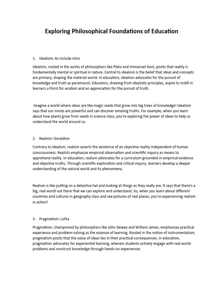 Exploring Philosophical Foundations of Education | PDF | Idealism ...