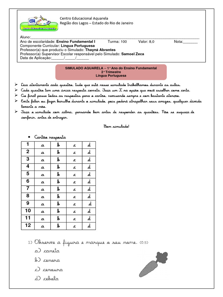 Simulado 1°ano - 2°T | PDF