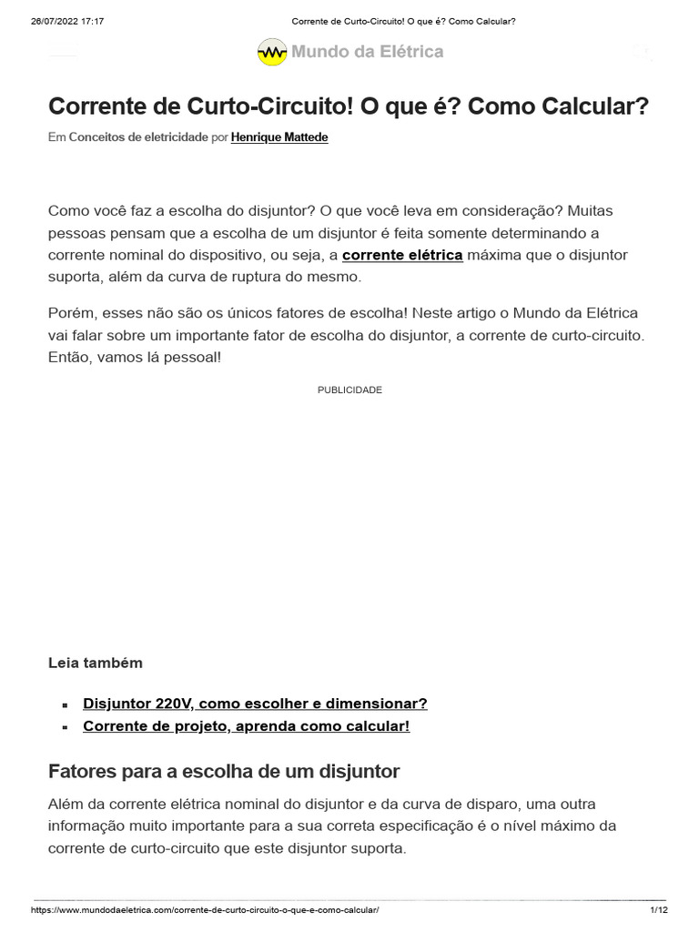 Corrente de Curto-Circuito! O Que É - Como Calcular | PDF | Rede ...