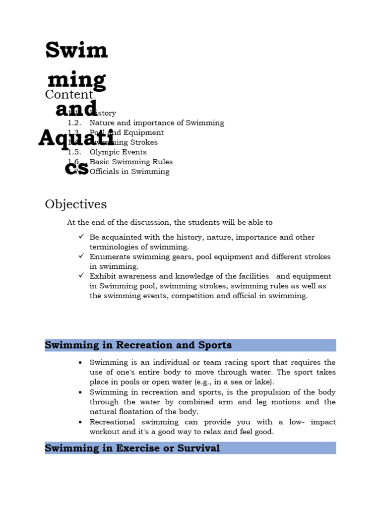 Swimming: A Comprehensive Guide | PDF | Swimming (Sport) | Swimming