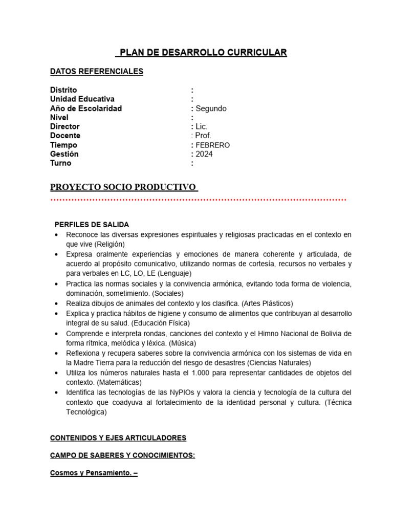 PDC Segundo de Primaria 2024 | PDF