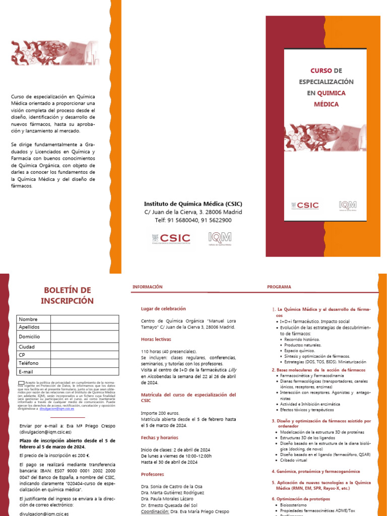 Tríptico - Curso Química Médica 2024 | PDF | Química medicinal | Medicina