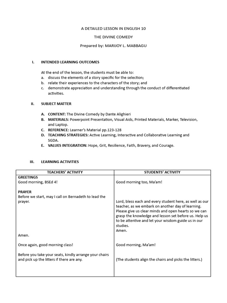 English 10 Lesson: The Divine Comedy | PDF | Divine Comedy | Dante ...