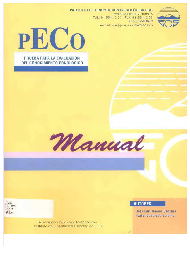 PDF Peco Prueba para La Evaluacion Del Conocimiento Fonologico Manualpdf Compress | PDF