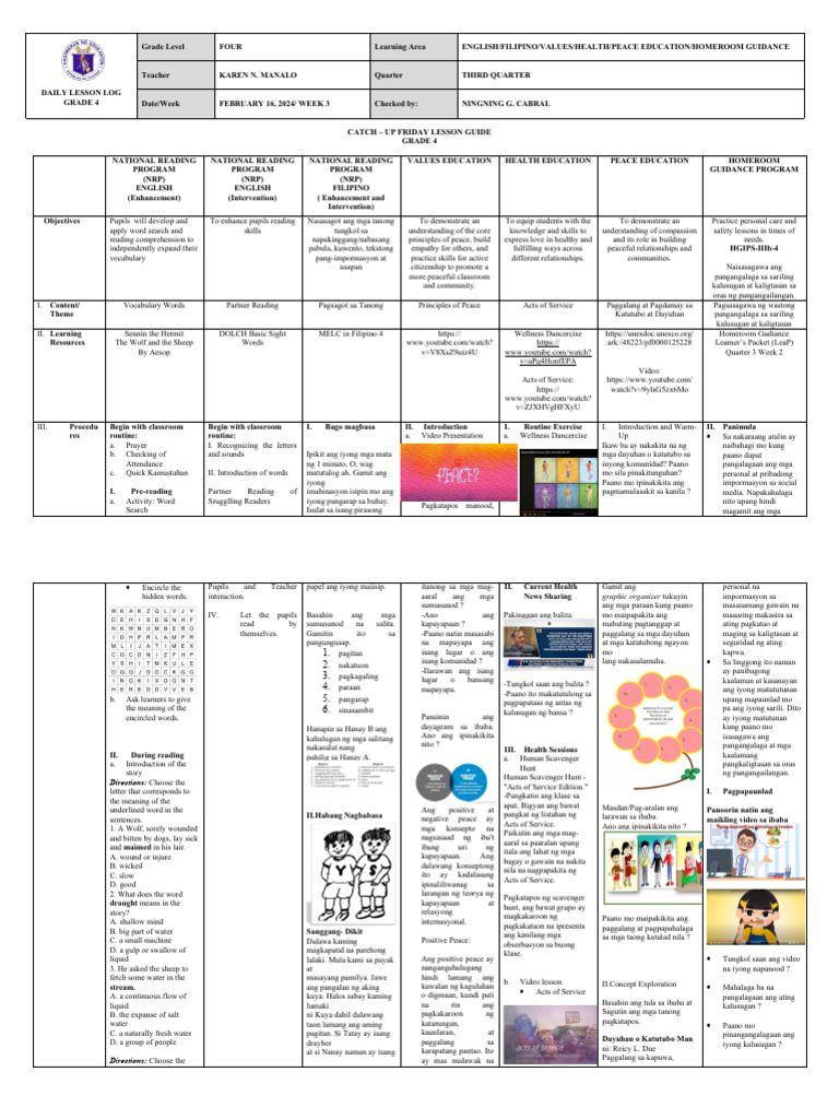Grade FOUR Feb 16 - CATCH UP FRIDAY | PDF | Cognition | Behavior ...