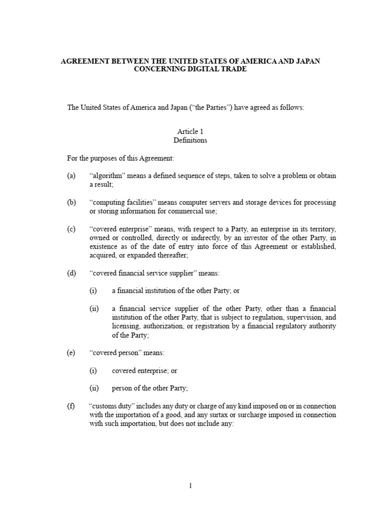 Agreement Between The United States and Japan Concerning Digital Trade ...