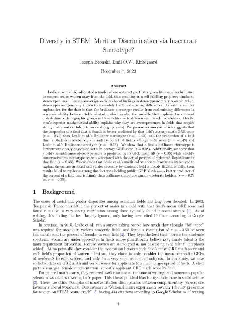 2 Diversity in STEM Merit or Discrimination Via Inaccurate Stereotype ...