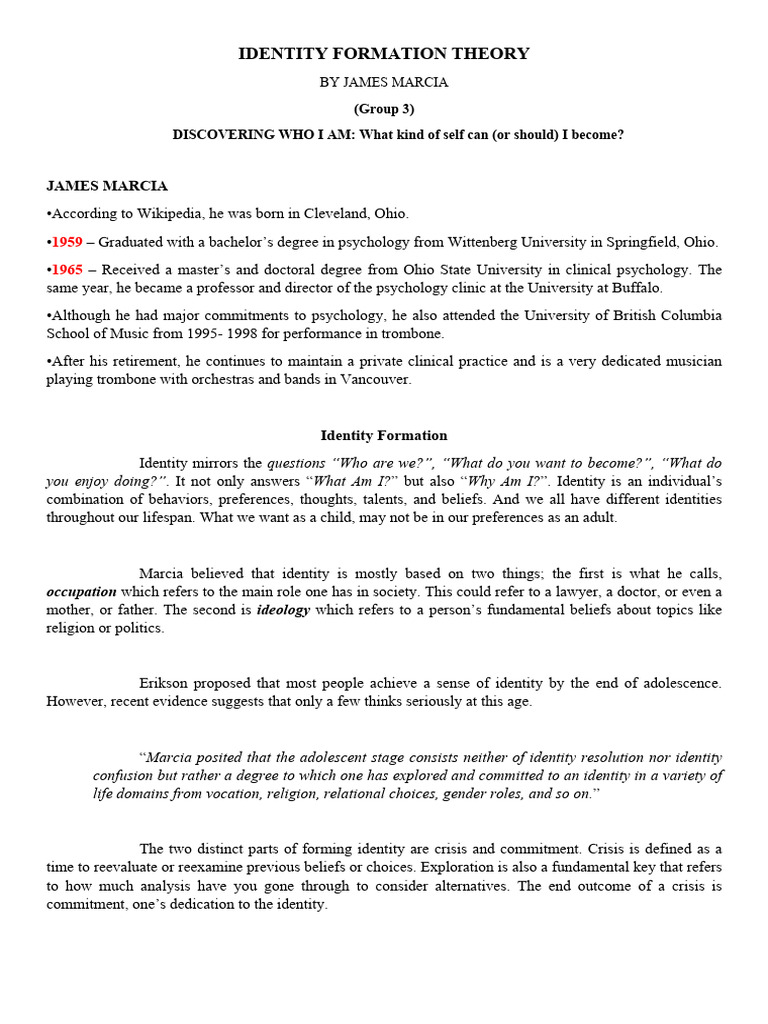 Identity Formation Theory | PDF | Identity (Social Science) | Human ...