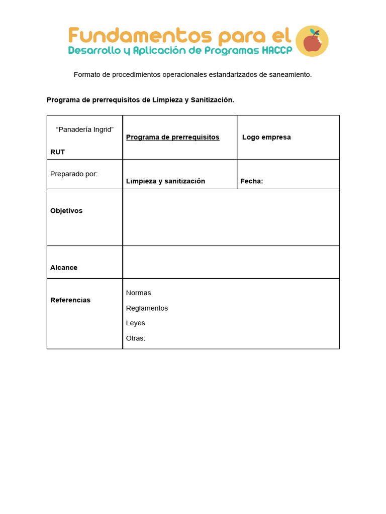 Formato de Procedimientos Operacionales Estandarizados de Saneamiento ... Formato de Procedimientos Operacionales Estandarizados de Saneamiento ...
