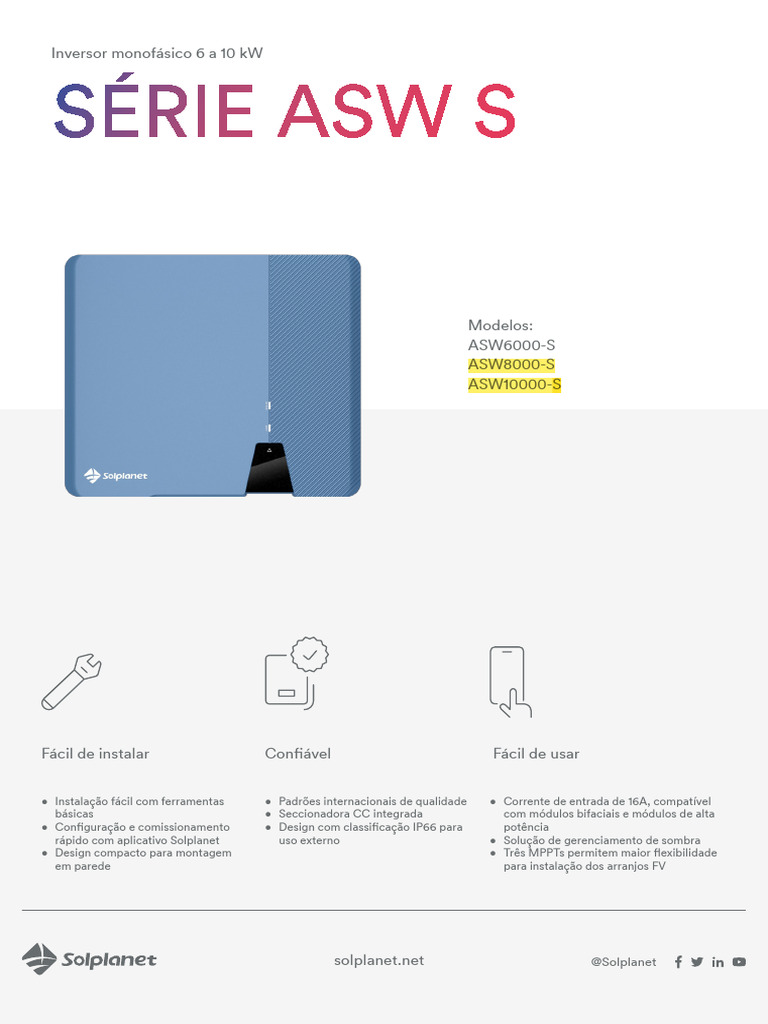 Rosimeire - (SOLPLANET) Datasheet - ASW 8-10K-S | PDF | Potência (Física) | Eletromagnetismo