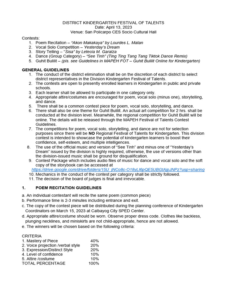 Kindergarten Festival of Talents 2023 | PDF | Costume | Clothing