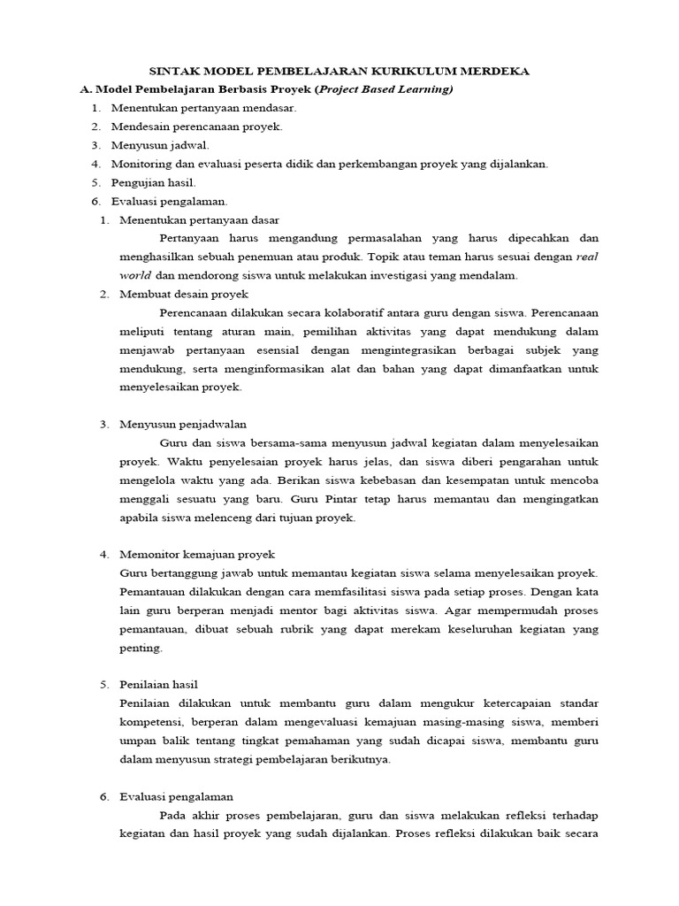 Sintak Model Pembelajaran Kurikulum Merdeka | PDF