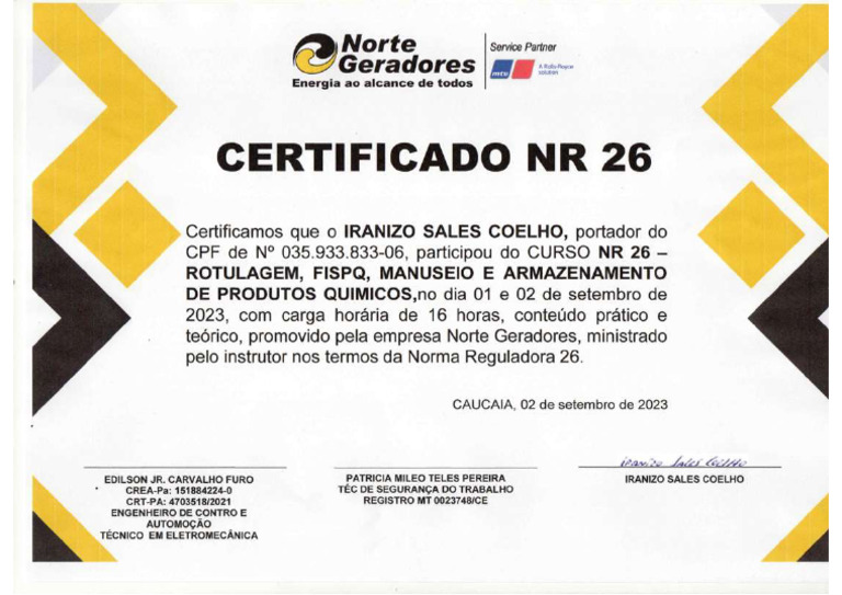 Certificado NR 26 - FISPQ - Copia-1 | PDF