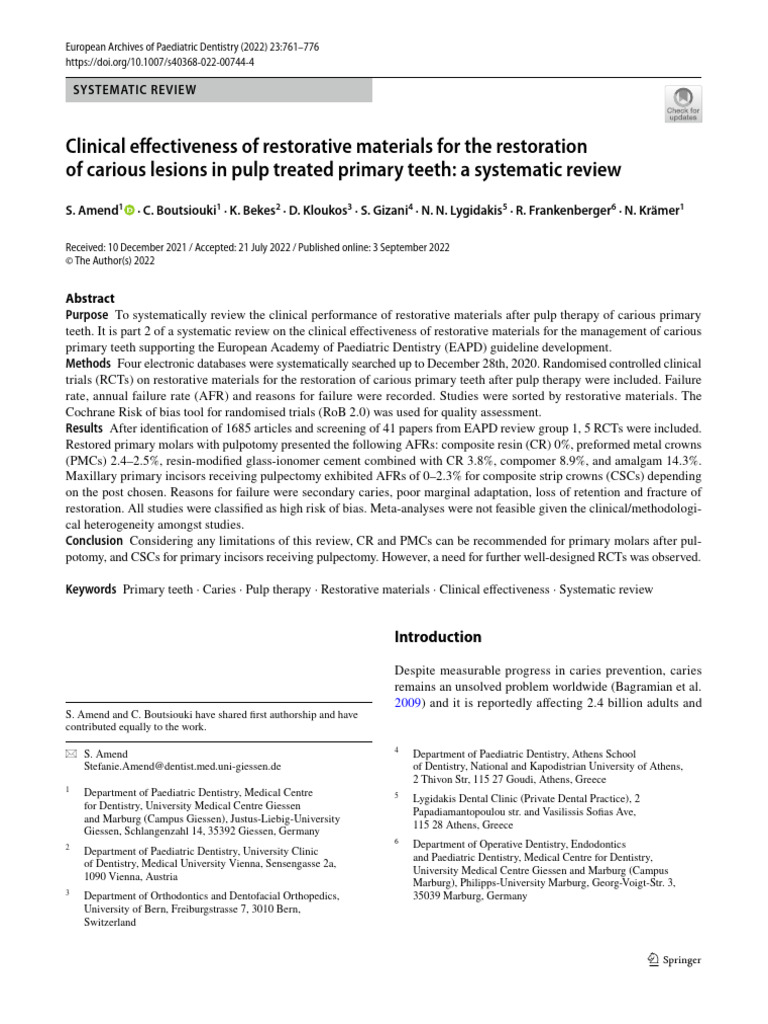 Clinical Efectiveness of Restorative Materials For The Restoration ...