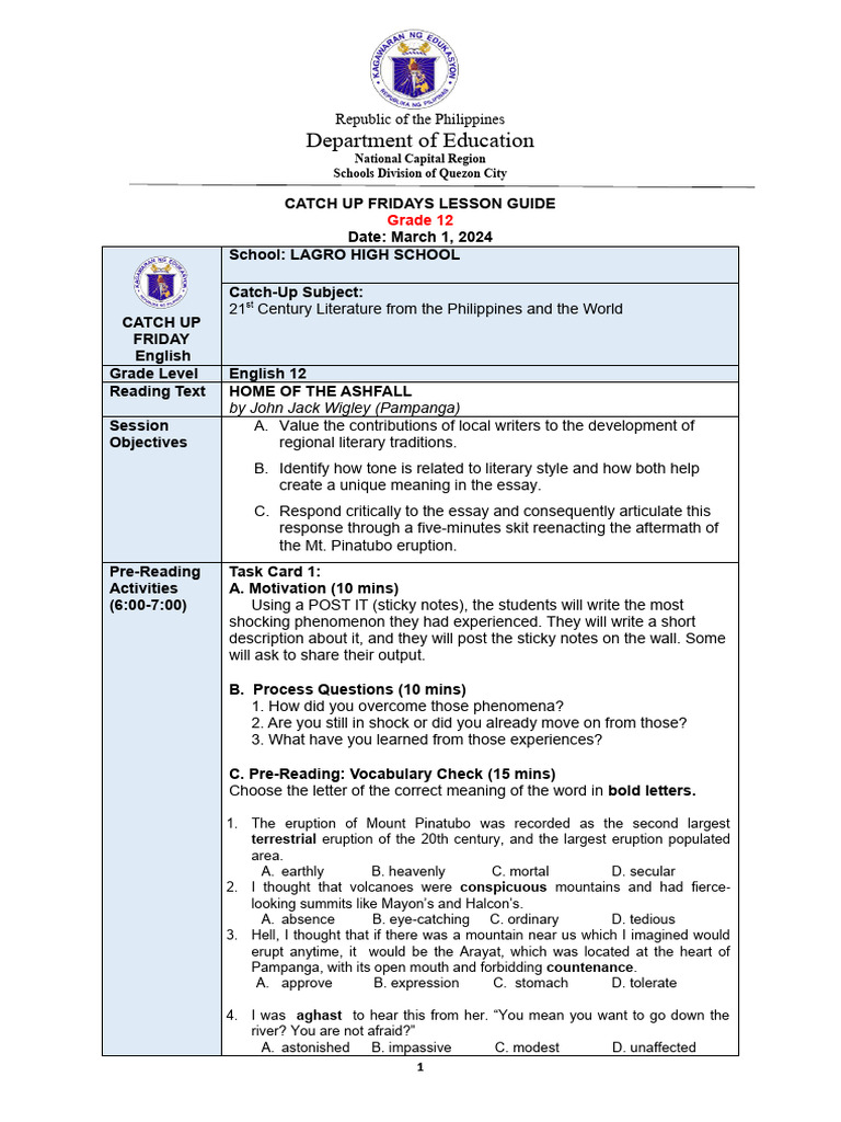 GRADE 12 TEACHING GUIDE - March 1 | PDF | Essays