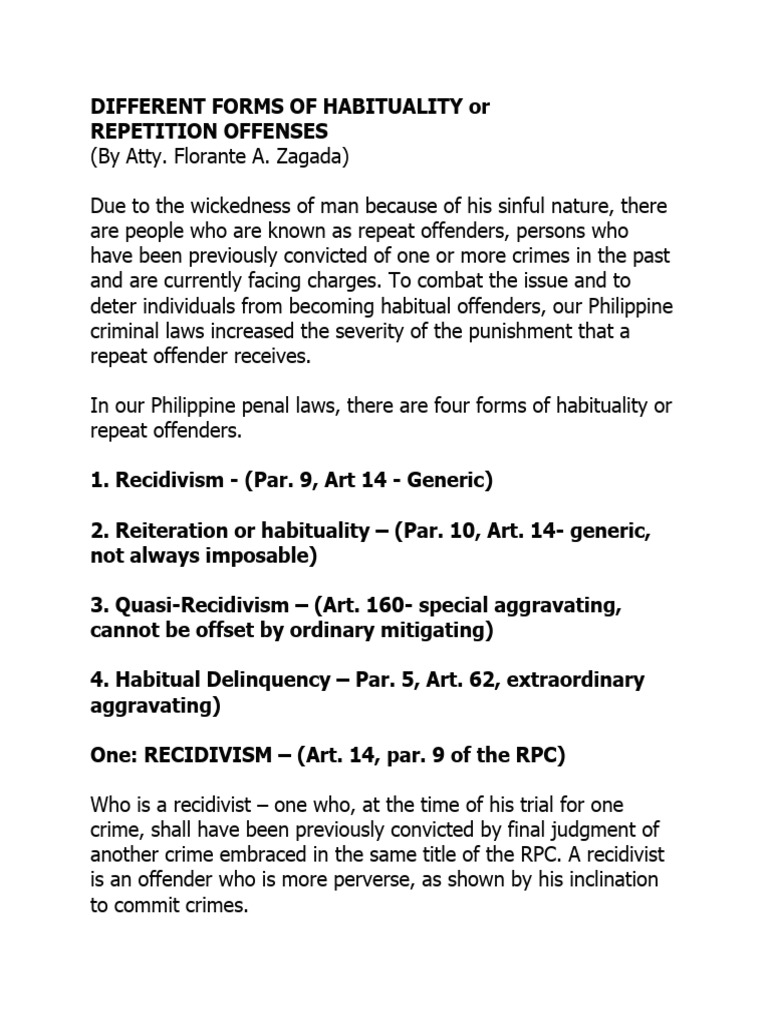 DIFFERENT FORMS OF HABITUALITY or | PDF | Crimes | Crime & Violence