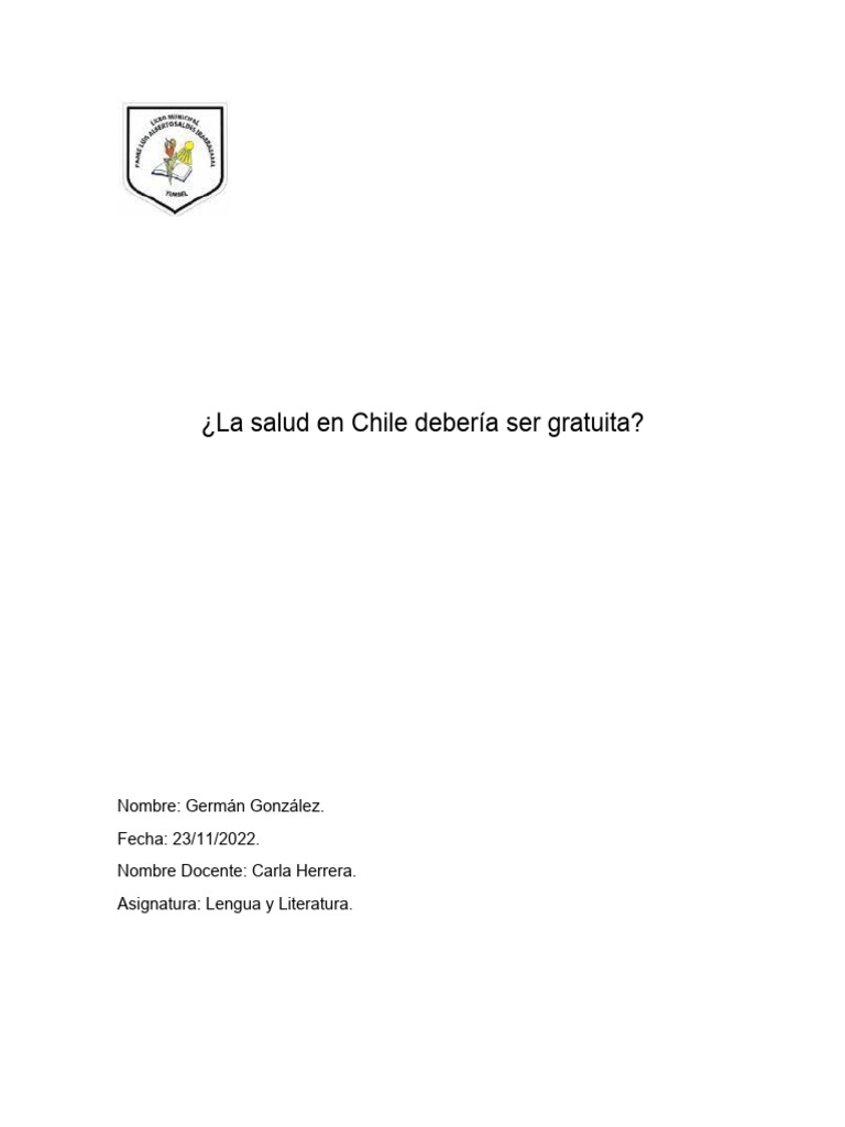 La Salud En Chile Debería Ser Gratuita Pdf Chile Cuidado De La Salud 8430