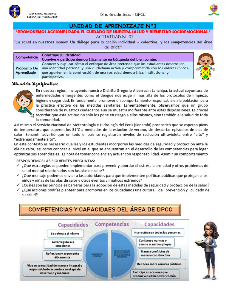 FICHA DE TRABAJO DPCC QUINTO | PDF | Desarrollo personal | Valores