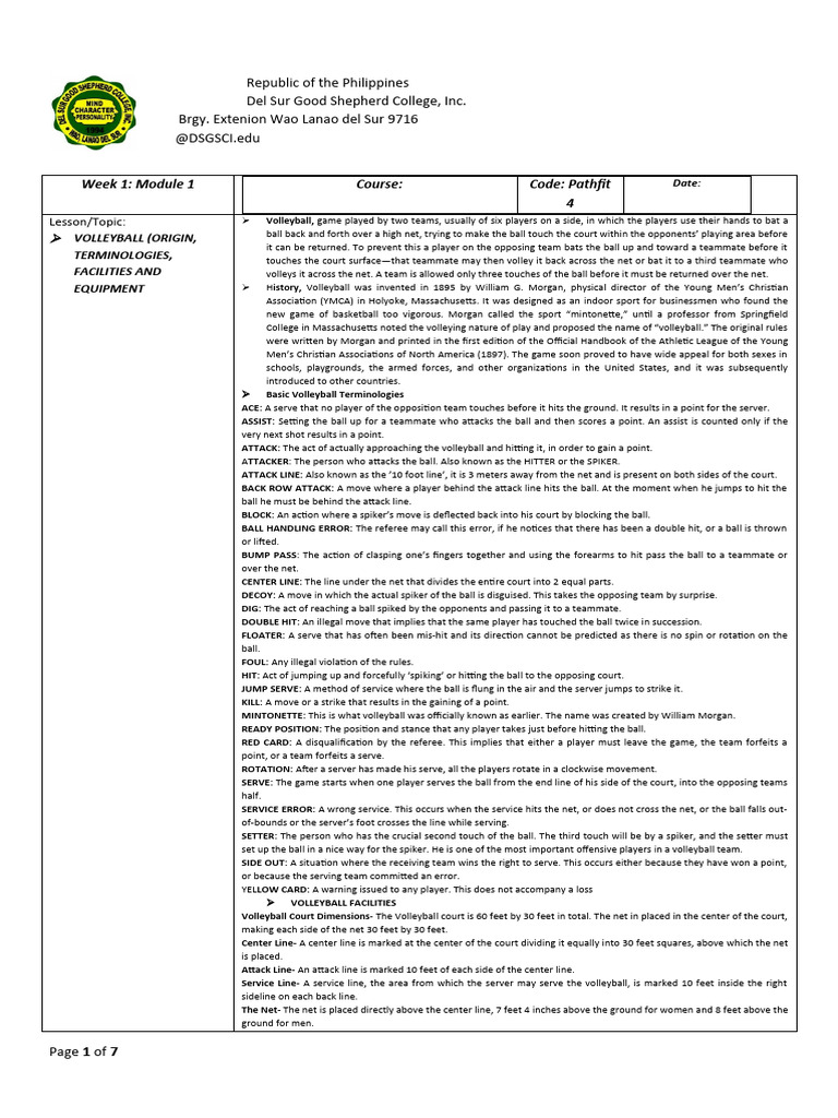 Module 1 in Pathfit 4 | PDF | Volleyball | Referee