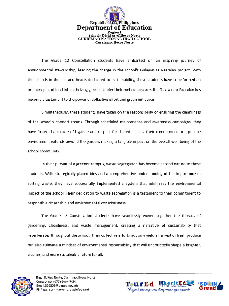 Narrative Report Conste | PDF | Environmentalism | Sustainability