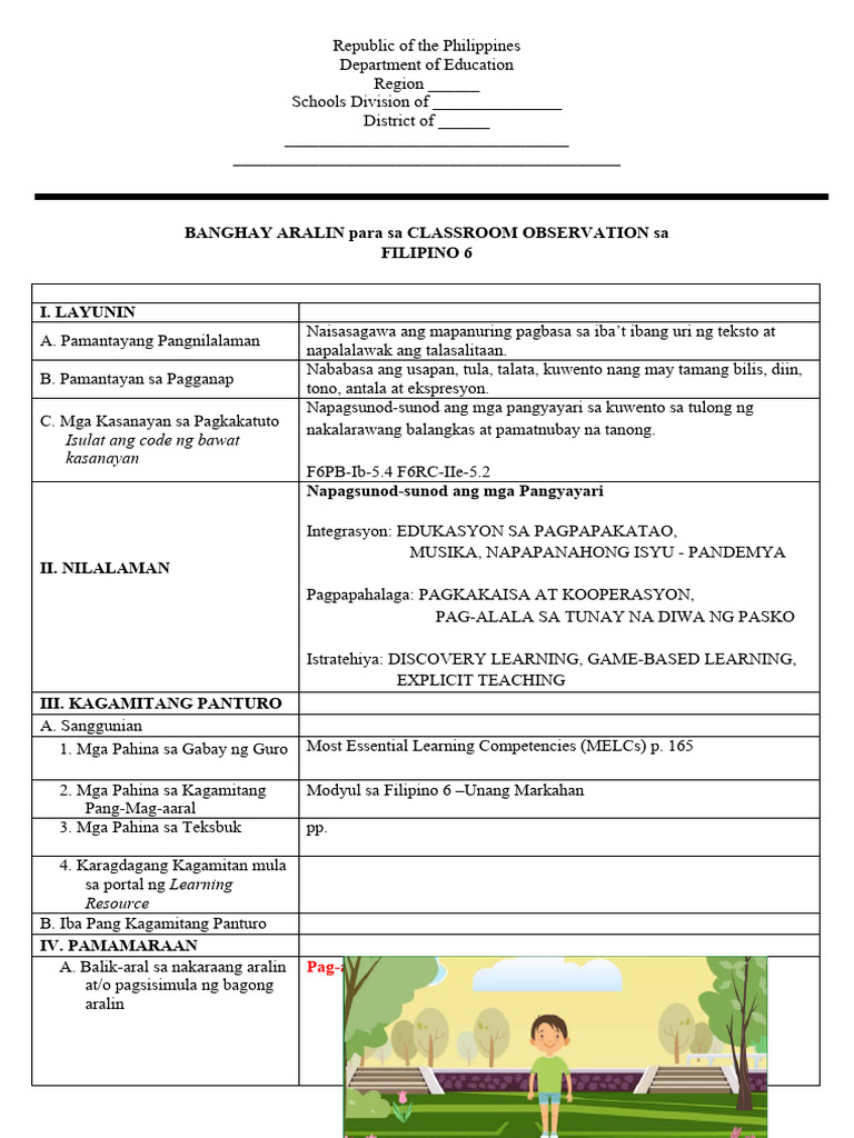 Co Lesson Plan Filipino 6 Pagsusunod Sunod NG Mga Pangyayari | PDF