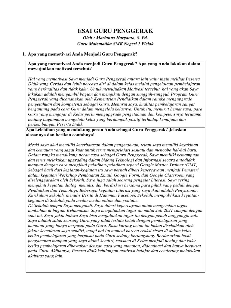 Esai Guru Penggerak Angkatan 9 | PDF | Pengembangan Diri