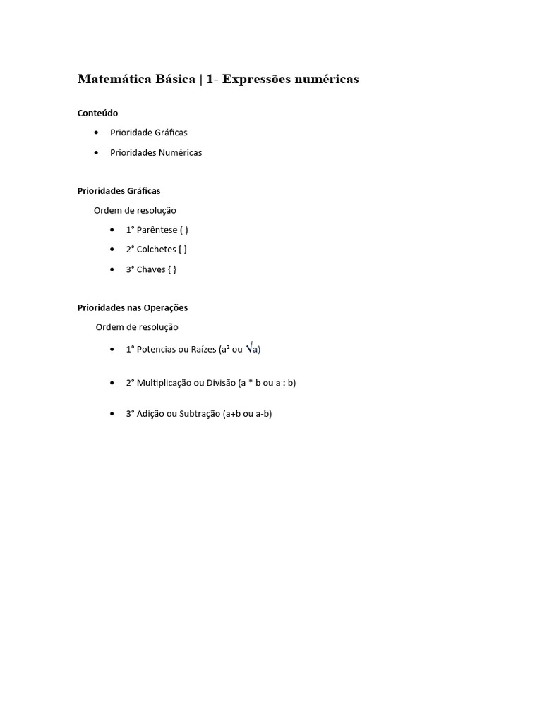 1 - Expressões Numéricas | PDF | Métodos e Materiais de Ensino