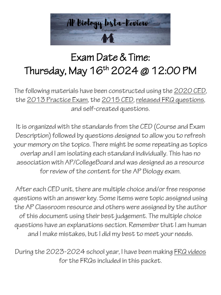 AP Biology Review Guide 2023-2024 @apbiopenguins | PDF | Nucleic Acids ...